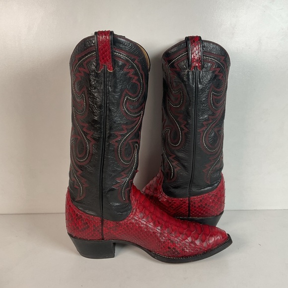 Larry Mahan | Shoes | Vintage Larry Mahan Cherry Red Python Snakeskin ...